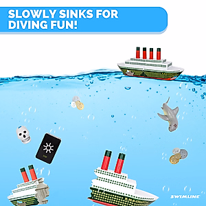 SWIMLINE Titanic Themed Dive Toy Sinking Ship Hidden Treasure Combo Pack Catch And Retrieval Cruise Ship Game For Swimming Pool & Bath Tub For Kids Multi Color Rings Underwater Dive Practice Education