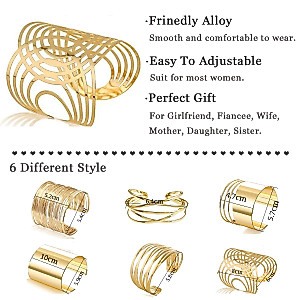 WAINIS 6 PCS Cuff Bangle Bracelet for Women Open Wide Wire Bracelets Gold Wrist Cuff Wrap Bracelet Gold Plated