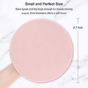 Hsurbtra Mouse Pad, Premium-Textured Small Round Mousepad 8.7 x 8.7 Inch Pink, Stitched Edge Anti-Slip Waterproof Rubber Mouse Mat, Pretty Cute Mouse Pad for Office Home Gaming Laptop Men Women Kids
