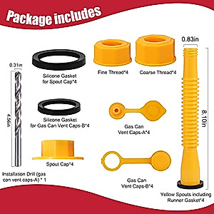 33Pcs Gas Can Nozzle Replacement, Gas Spouts for Gasoline 5 Gallon, Old Style Gas Can Spout Kit with Flexible Nozzles, Screw Collar Caps, Thicker Gasket, Spout Cap, Drill Bit and Fuel Vent Caps in Two Models Fit Most of Cans, Tightly Fitted, Smoothly Flow