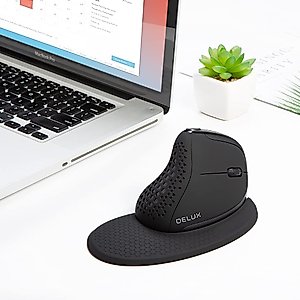 DeLUX Seeker Wireless Ergonomic Vertical Mouse with OLED Screen, BT and USB Receiver, Connect with Up to 4 Devices, Thumb Wheel, 4000DPI, Programmable Rechargeable Silent Mouse(M618XSD-Black)
