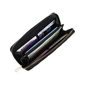 FACAI RFID Wallet Women Slim Ladies Wristlet Clutch Travel Cash Card Organized Anti Theft Large Capacity Zipper Black V