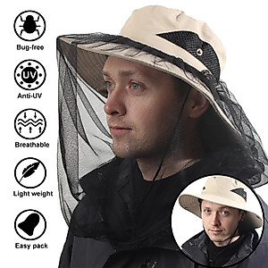 CAMOLAND Sun Hat with Removable Mesh Head Net Safari Hat Outdoor UV Protection