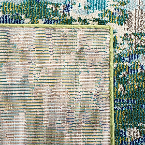 SAFAVIEH Madison Collection Area Rug - 9' x 12', Green & Turquoise, Boho Abstract Distressed Design, Non-Shedding & Easy Care, Ideal for High Traffic Areas in Living Room, Bedroom (MAD425Y)