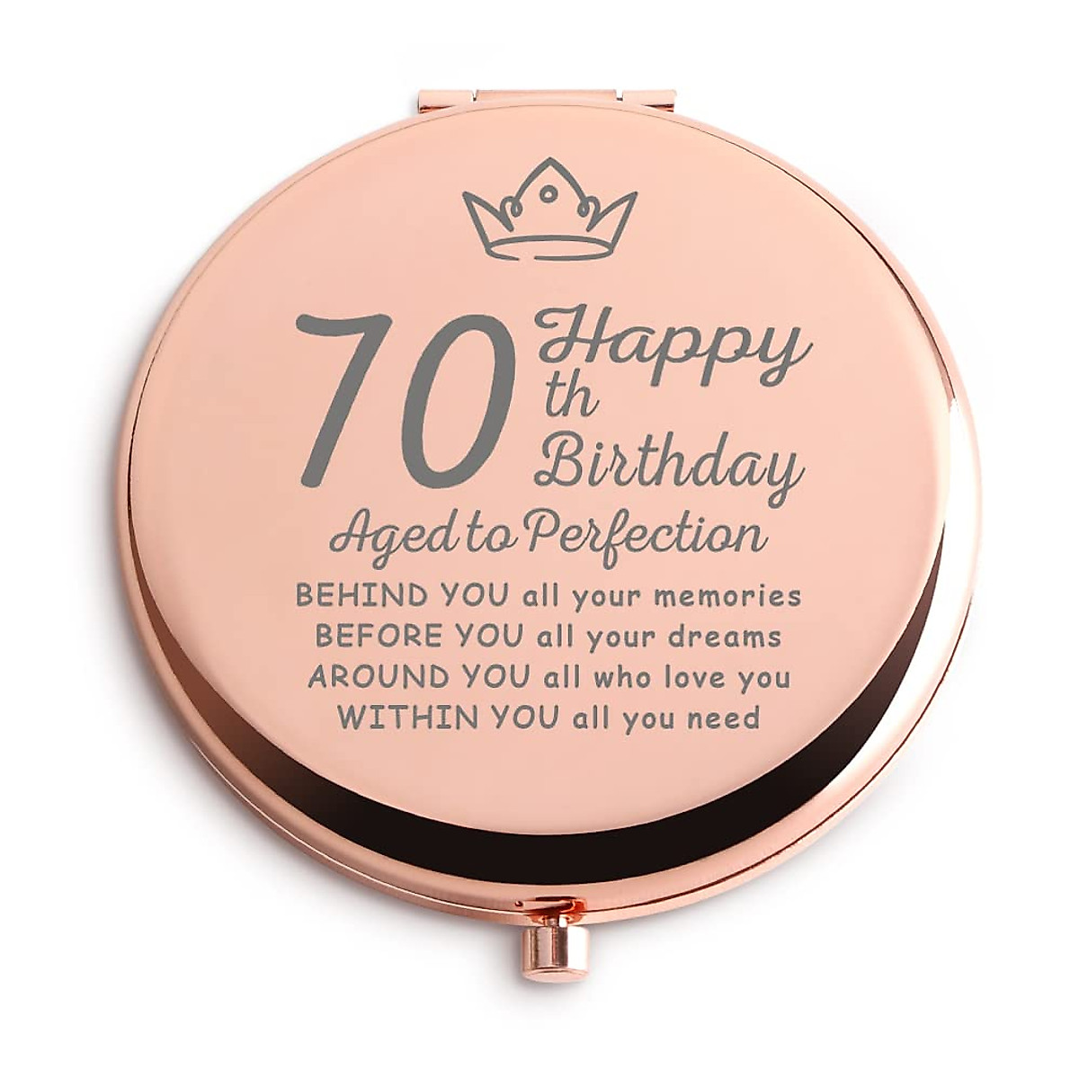 70th Birthday Ideas Rose Gold Compact Cute for Purse Travel Folding Hand Mirror for Grandma Wife Teacher Best Friend BFF 70 Birthday Gifts Women