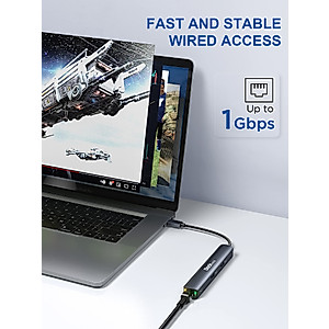 USB C Hub Ethernet,6 in 1 Laptop Docking Station, Dockteck USB C Multiport Adapter with 4K@60Hz HDMI, 100W PD,USB-C Data Port, 1Gbps LAN, 2 USB 3.0 for MacBook Pro/Air, Surface Pro, XPS and More