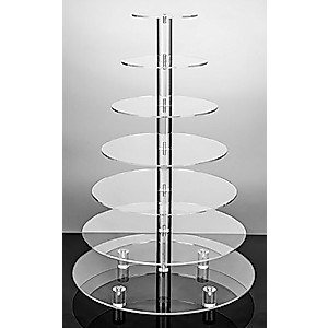 Jusalpha® Large 7 Tier Acrylic Round Wedding Cake Stand Dessert Stand Pastry Serving Platter-Food Display Stand for Large Event (Large with Rod Feet Base) (7RF)