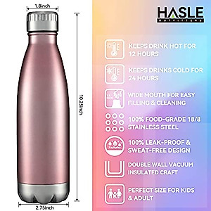 HASLE OUTFITTERS 17oz Stainless Steel Water Bottles, Vacuum Insulated Water Bottles Double Walled Reusable Metal Sports Water Bottles Keep Drinks Hot and Cold, RoseGold, 1Pack