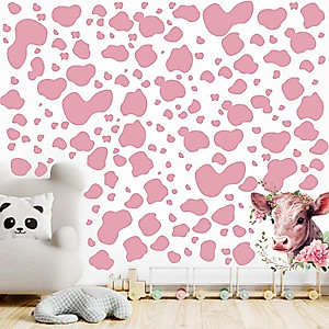 184 Pcs Cow Print Stickers, Adhesive Wall Stickers Cow Print Vinyl Art Decal Removable Wall Decor Waterproof Animal Design Decals for Bedroom Living Room Nursery(Pink)