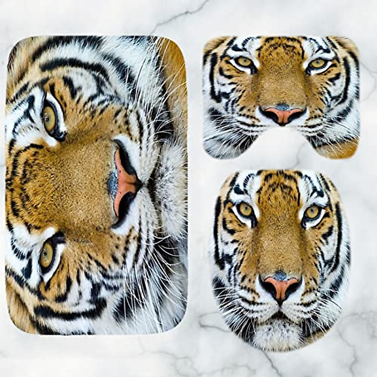 Tiger Shower Curtain 3D Printed, Animals 4Pcs Bathroom Decor Set, with Non-Slip Rug, Toilet Lid Cover and Bath Mat, Durable Waterproof Bath Curtain with 12 Hooks-59" X 72"