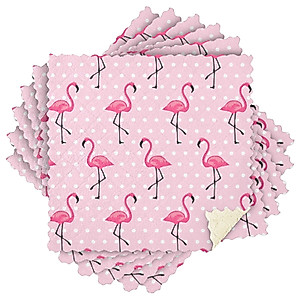 Kigai Pink Flamingos and Dots 11×11 Inches Polyester Flannel Six-Piece Multifunctional Kitchen Dishcloth Soft Absorbent Towel Dishcloth Tea Towel Square Towel