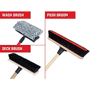 CRAFTSMAN CMXMKIT0080 3-Piece Heavy Duty Cleaning Tool Set with 10 in.All-Surface Wash,12 in. Scrubbing Deck Brush & 18 in. Push Broom, Brown