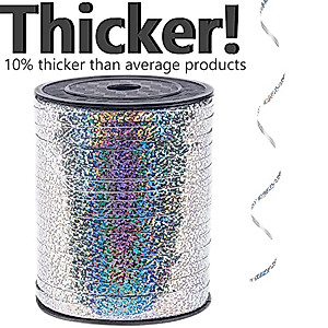 PartyWoo Silver Ribbon, 500 Yard Curling Ribbon for Crafts, Iridescent Crimped Ribbon, Shiny Metallic Ribbon for Gift Wrapping, Ribbon for Balloons String, Hair, Florist Flower (1 Roll)