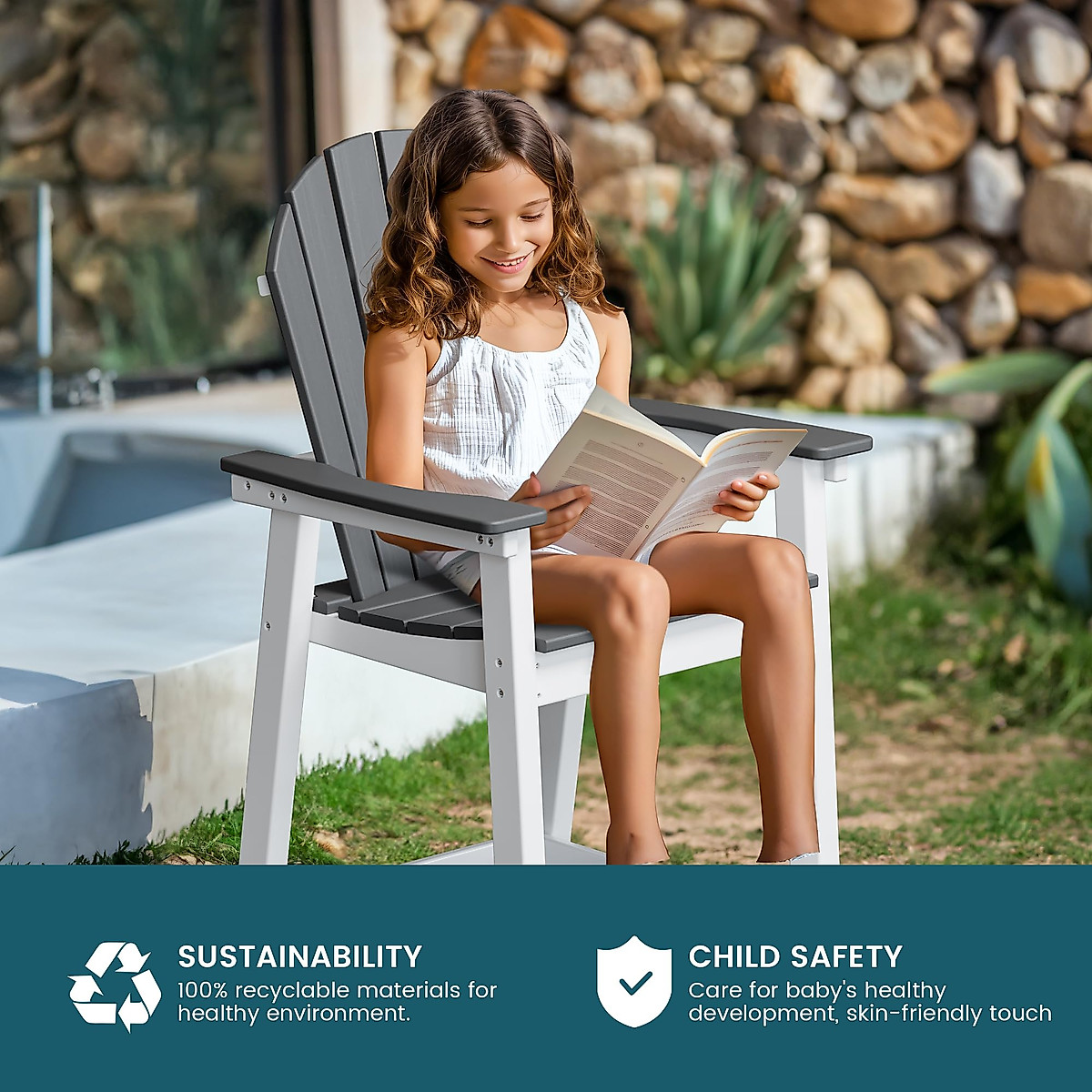 TYARDS Tall Adirondack Chair, Recyclable HDPE Balcony Chair, Patio Chair with Widened Armrests and Footrest, Capacity 400LBS, Outdoor Chairs for Garden, Backyard