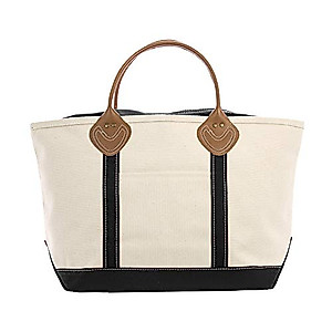Tag&Crew Multipocket Leather Handled Unisex 24 oz. Heavy Canvas Rococo Unisex Travel Tote Handbag with Zippered Closure for Overnight Travelling Mini Vacations Business Trips - Black