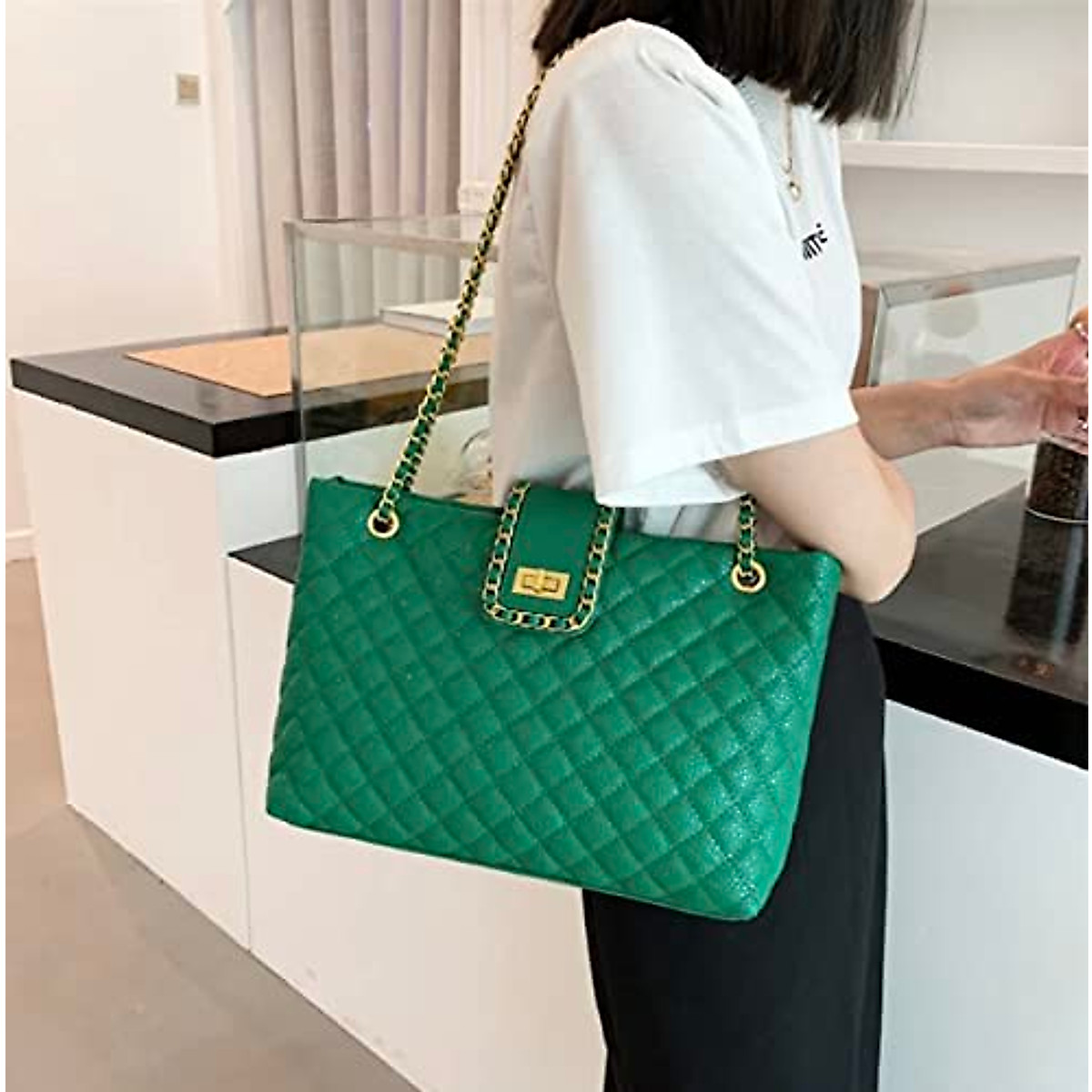 YVLSS Women's Quilted Shoulder Handbag Crossbody Bags For Women | Tote Bag For Women Handbags For Women (Green Purse)