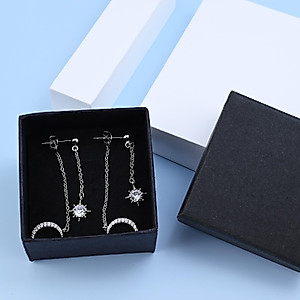 925 Sterling Silver Moon Star Earrings for Women Crescent Dangle with Cubic Zirconia Celestial Jewelry for Wedding