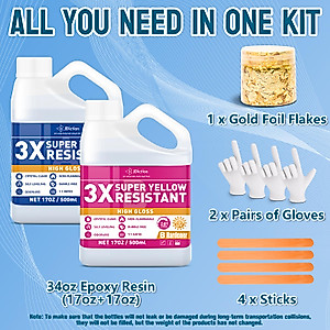 JDiction Epoxy Resin High Gloss 34OZ - 3X Yellowing Resistant Upgrade Formula, Self Leveling Resin and Hardener, Crystal Clear & Bubble Free Coating and Casting Resin for Jewelry, Art, Wood 1:1 Ratio