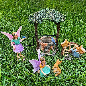 Mood Lab Fairy Garden - Miniature Figurines and Accessories Wishing Well Set of 5 pcs - Fairies Statue Kit