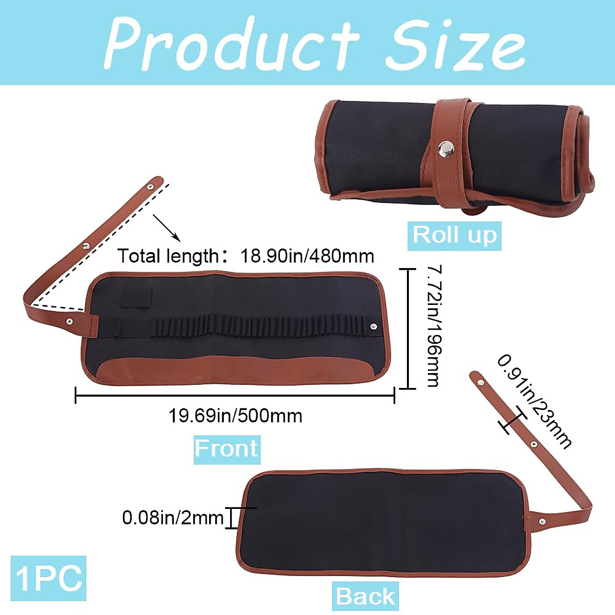 GORGECRAFT 36 Slots Canvas Pencil Roll Up Case Pencil Wrap Case Roll up Pouch Colored Pen Paint Wrap Organizer Holder Bag Brush Storage Charcoal Pencils Rolling Pouch for Painter Artist Black