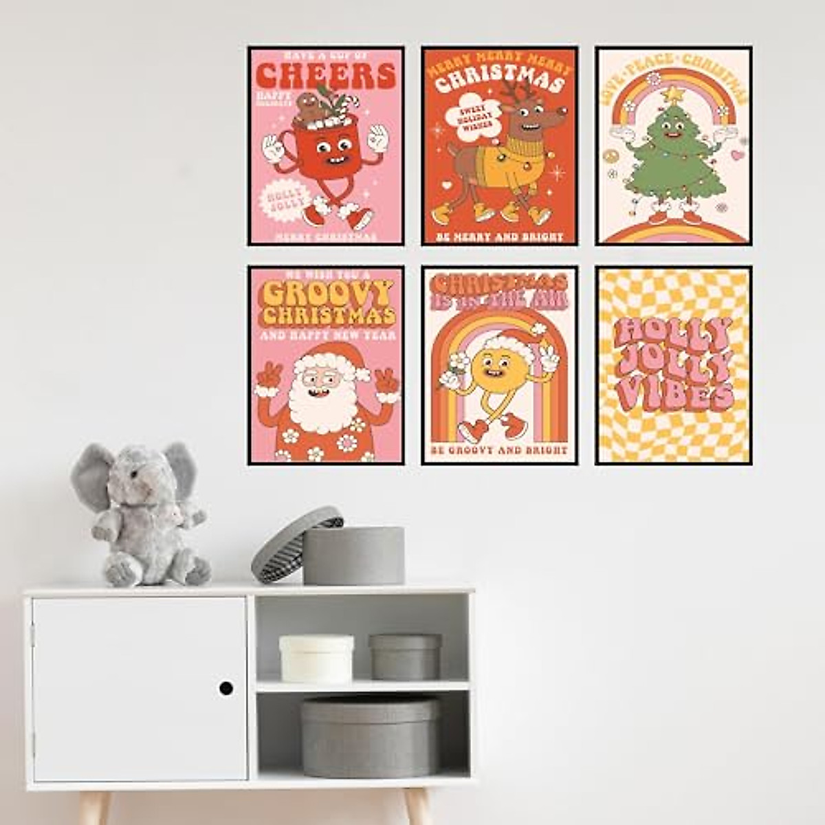 BigWig Prints Retro Christmas Posters - Christmas Wall Art, Pictures Wall Decor, Posters and Prints For Classroom, Vintage - Unframed Set of 6 Pack (8x12)