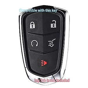 Silicone Key Fob Cover case Compatible with 2014-2019 Cadillac ATS CT6 CTS SRX XT5 XTS Escalade Escalade ESV .Part Number：‎HYQ2AB HYQ2EB（5 Buttons） (Black+Black)