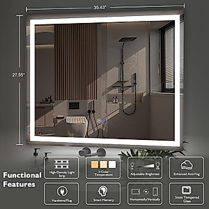Salfanre 20x28 Led Bathroom Mirror with Lights and Black Aluminum Frame, Led Mirror for Bathroom Wall Mounted, Smart Led Vanity Mirror, Dimmable, Anti-Fog, Shatter-Proof(Horizontal/Vertical)