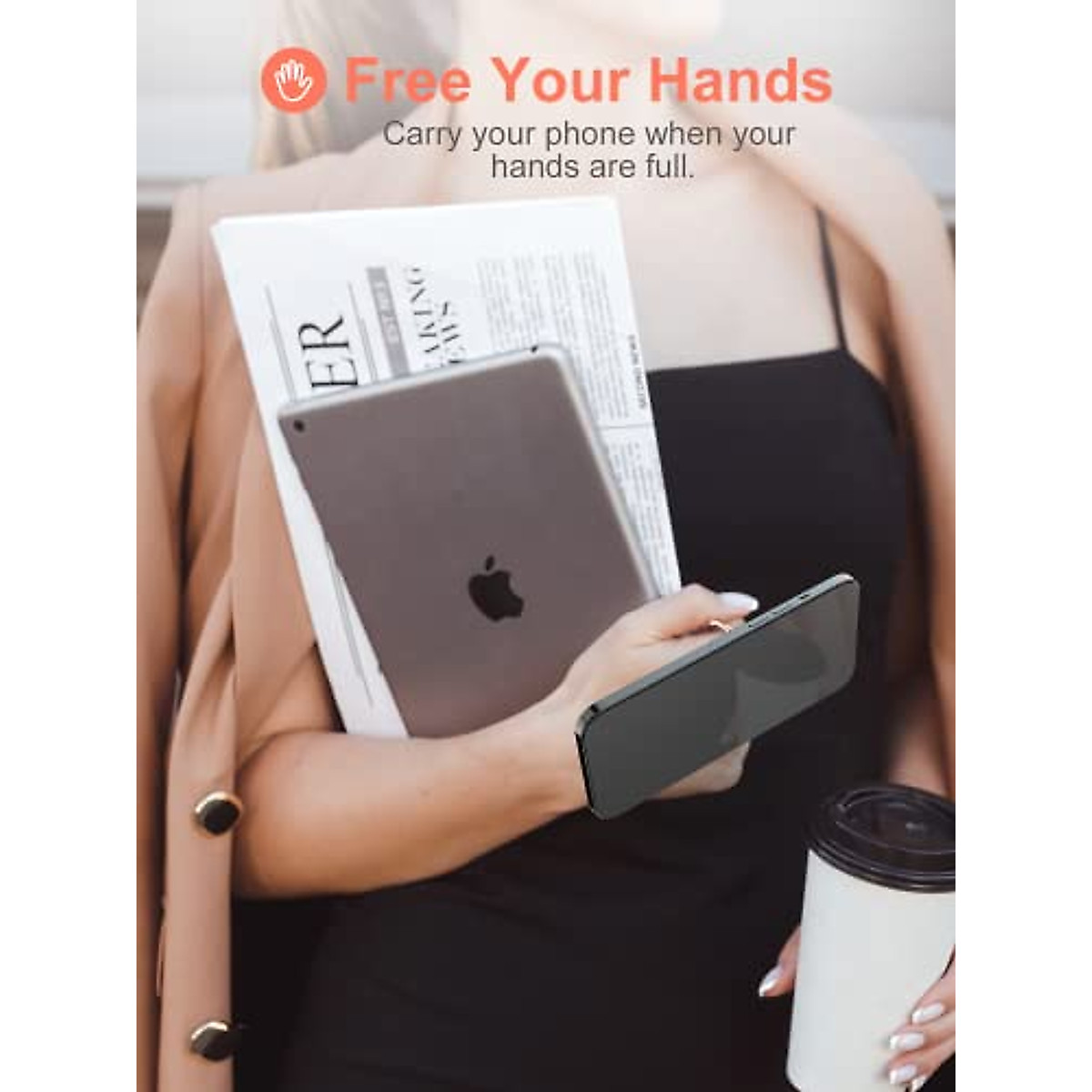 Invoibler Cell Phone Ring Holder Finger Kickstand, Adjustable Polished Metal Phone Grips Work for Magnetic Car Mount, Compatible with iPhone, Samsung, All Smartphone