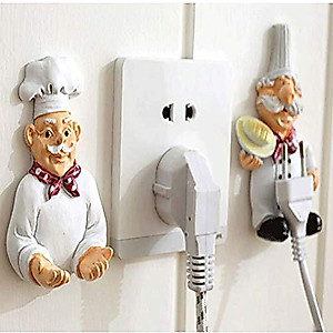 2pcs Power Cable Plug Hook Cartoon Chef Strong Wall Decor Stick Hooks for Home Kitchen Living Room (Foot Hand Holder)