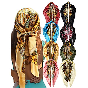 Giegxin 8 Pcs 35 Inch Silk Head Scarves Satin Scarf Square Hair Scarf Lightweight Headband Bandanas for Women Hair Wrapping(Vintage)