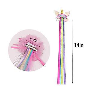 Little World Hair Clips for Girls, 6 Pcs Rainbow Hair Extensions, Unicorn Hair Clips for Girls Toddler Kids Ponytails, Hand-made Cute Glitter Hair Accessories