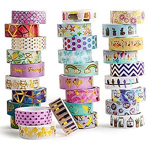 Hwook 30 Rolls Gold Foil Washi Tape - 15mm Wide Cute Masking Tape for Scrapbook, Bullet Journal, Planner, Arts & Crafts