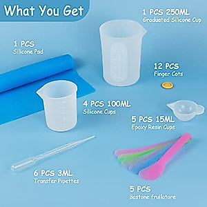 Silicone Measuring Cups Tool Kit for Resin, Non-Stick 250 & 100ml Epoxy Mixing Cups, Reusable Resin Supplies with Silicone Mat, Stir Sticks, Pipettes, Color Cups for Resin, Molds, Jewelry Making