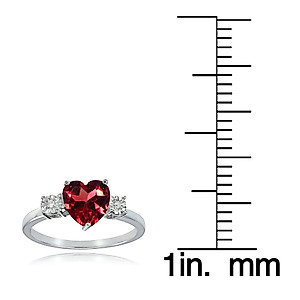 Ice Gems Sterling Silver Created Ruby Red and Heart Ring, Size 7
