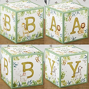 Kate Aspen Safari Baby Boxes with Letters for Baby Shower Decorations Photo Prop & Jungle Animal Nursery Décor (Set of 4 Spells BABY) (28609NA)