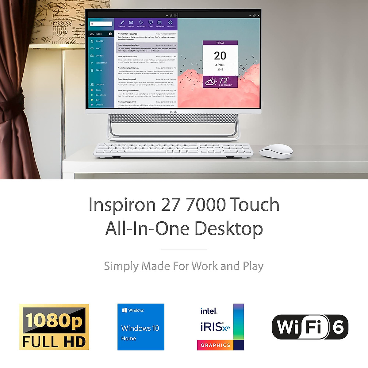 2021 Dell Inspiron 7700 27 All-in-One Desktop, 27" FHD Touchscreen, i7-1165G7, 16GB RAM, 512GB SSD + 1TB HDD, Webcam, WiFi 6, Bluetooth 5, Wireless Keyboard and Mouse, Win 10 Home (Renewed)