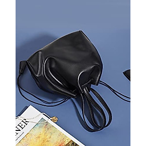 TIJN Crossbody Bag for Women Drawstring Bucket Bag Shoulder Top-Handle Bag Soft Vegan Leather Tote Bag (Aria)