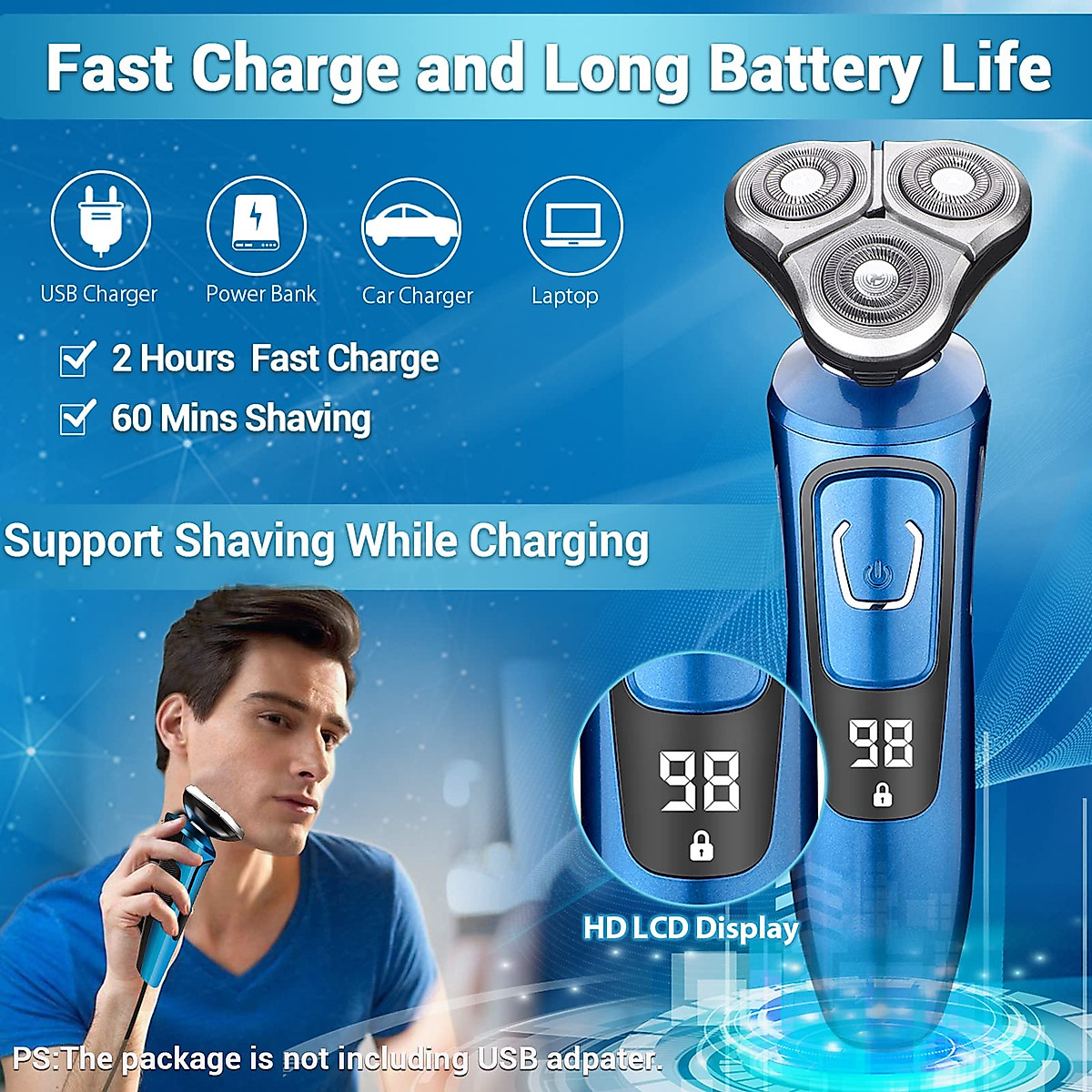 iwoole Electric Razor for Men,Electric Shavers for Men Wet Dry,Rechargeable Mens Electric Shavers Razor Man Shaving Blue
