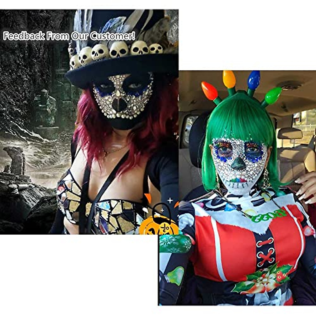 Halloween Face Jewels Gem, 4 Sets Sugar Skull Halloween Face Tattoos Stickers Self-Adhesive Stick on Crystal Rhinestones Rave Face Jewels for Halloween Party Festival Accessories Makeup Kits