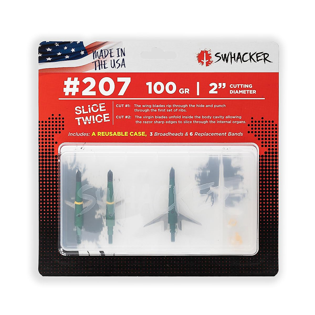 Swhacker SWH00207 #207 2 Inch Cut Broadheads Set of 3-100 Grain, Green, 2"