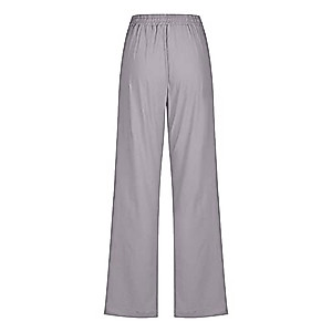 Women High Waisted Wide Leg Pants Casual Drawstring Elastic Trousers Comfy Straight Leg Long Pants for (Silver, XL)