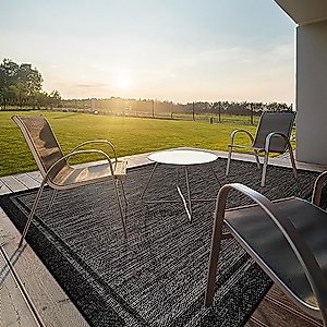 CAMILSON Indoor Outdoor Rug, 5x7 Bordered Dark Grey Black Modern Area Rugs for Indoor and Outdoor Patios, Kitchen and Hallway Mats, Washable Porch Deck Outside Carpet (Bordered Black, 5x7)