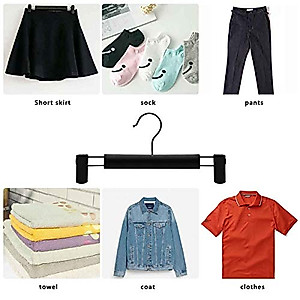 WEYANG Clothes Hangers Black Plastic Clothes Pants Hangers with 2-Adjustable Anti-Rust Clips Skirt Hangers and 360 Rotatable Hook Trousers Jean Hangers Pack of 10