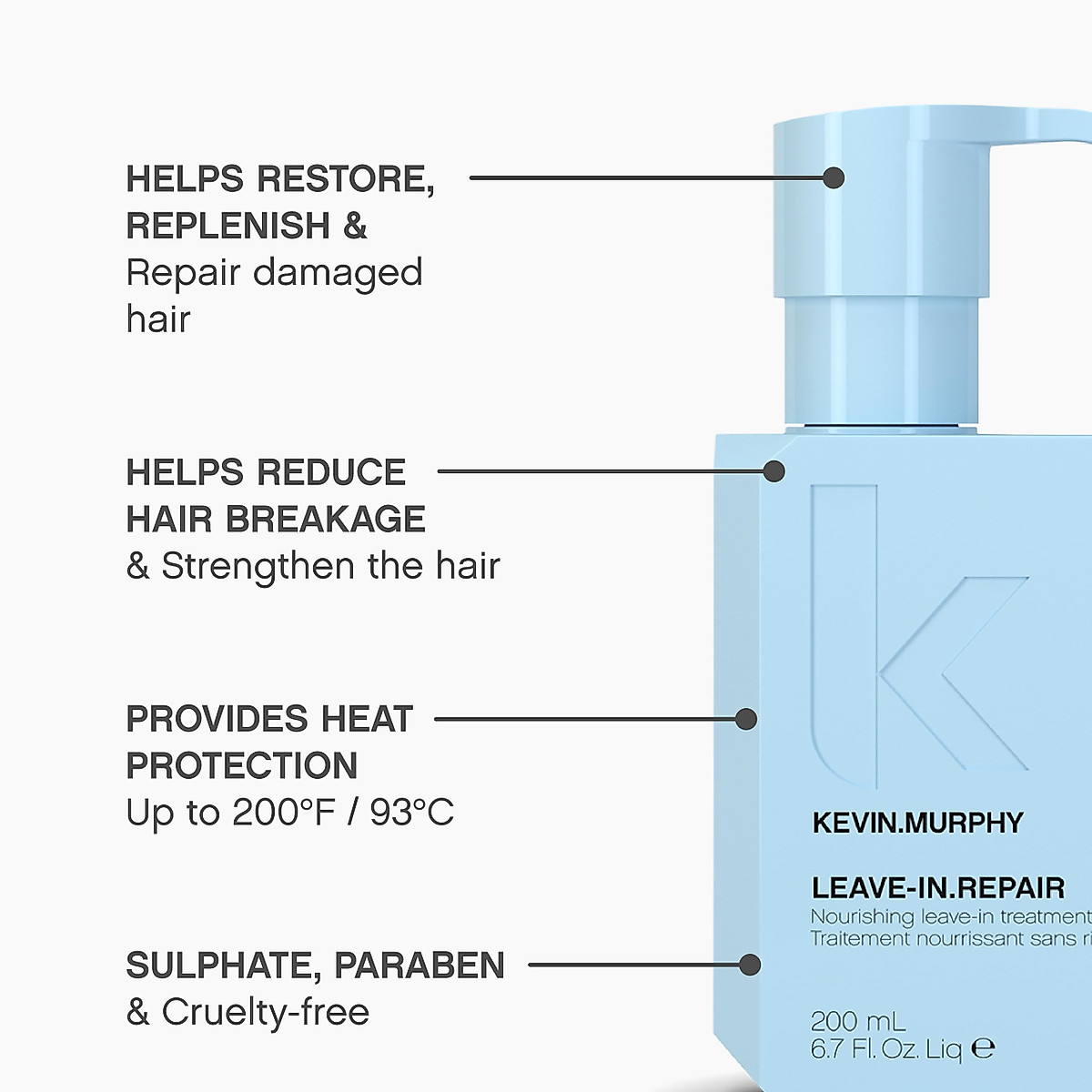 KEVIN.MURPHY LEAVE-IN.REPAIR - Keratin Hair Treatment - For All Hair Types - Damaged Hair Repair - Heat Protectant for Hair - Cruelty Free Hair Care - 200 mL / 6.7 fl oz