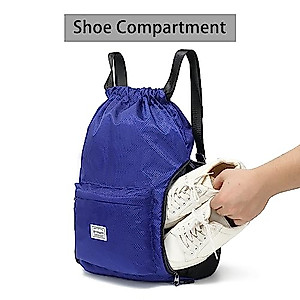 FUXINGYAO Drawstring Backpack Sports Gym Bag with Shoes Compartment, String Backpack Cinch for Women Men (Blue)