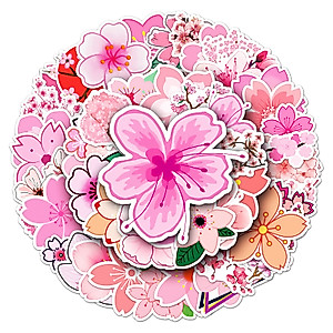 50 Sakura Flowers Stickers Cherry Blossom Vinyl Aesthetic Stickers for Scrapbooking Laptop Calendars Water Bottle Journals Envelopes Waterproof Stickers
