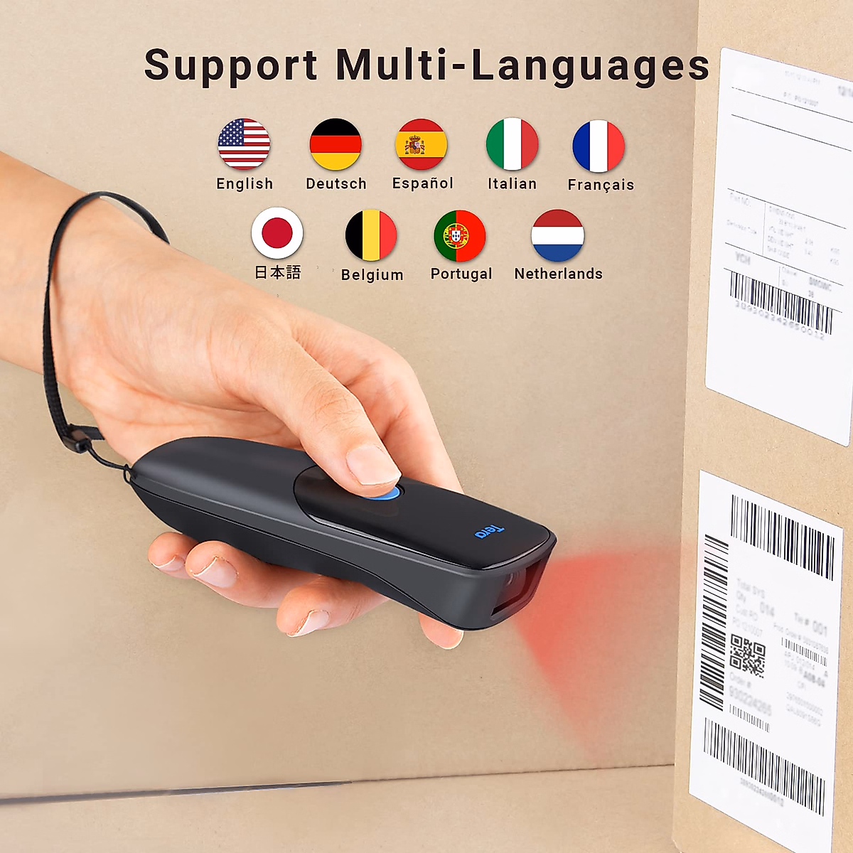 Tera Pro Extreme Performance Wireless 1D 2D QR Barcode Scanner Mini Portable Small 3-in-1 Compatible with Bluetooth & 2.4G Wireless & USB Wired Pocket Handheld Time Stamp Bar Code Reader Model 1300