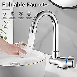Ticarus Foldable Kitchen Faucet 360 Dgree Sink Water Tap Single Handle Cold & Hot Water Mixer Copper Faucet for RV Boat
