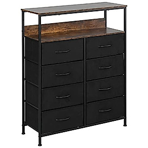 AMISEN Dresser with 8 Drawers, Fabric Dresser with Shelves, Tall Storage Organizer Unit for Bedroom, Living Room,Hallway, Entryway, Office Organization - Steel Frame, Wood Top, Black