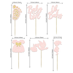 24Pcs Oh Baby Cupcake Toppers Baby Girl Cupcake Toppers with Bow Dress Footprint Swan Light Pink Glitter Babyshower Gender Reveal Cake Picks Decorations for Baby Shower Its a Girl Birthday Party